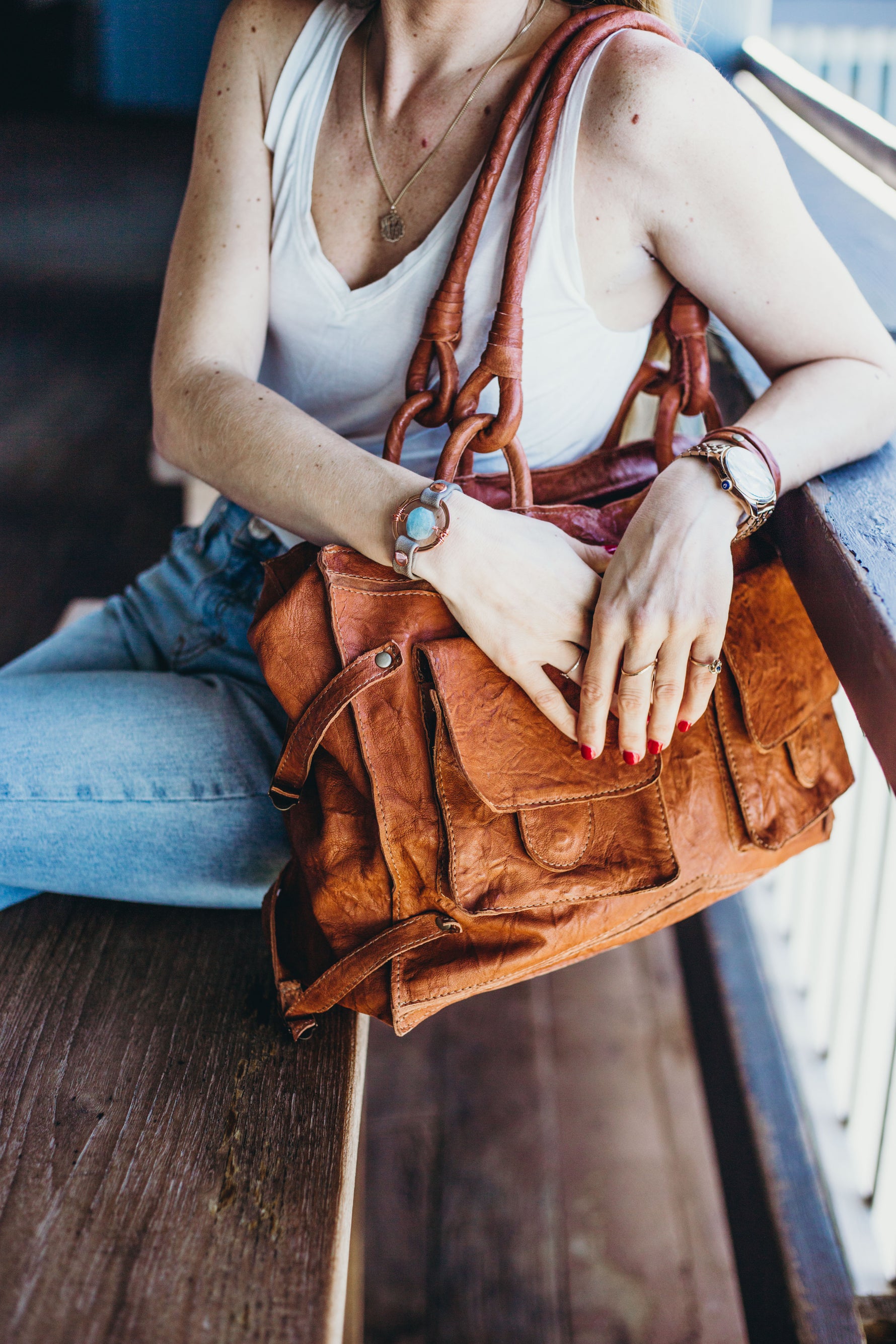 Large Handmade Lambskin Leather Prosperity Handbag | Giving Bracelets