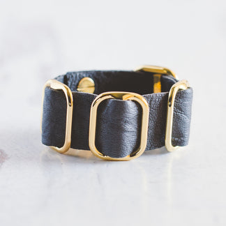 Fancy Cuff Leather Bracelet With Gold Buckles | Giving Bracelets