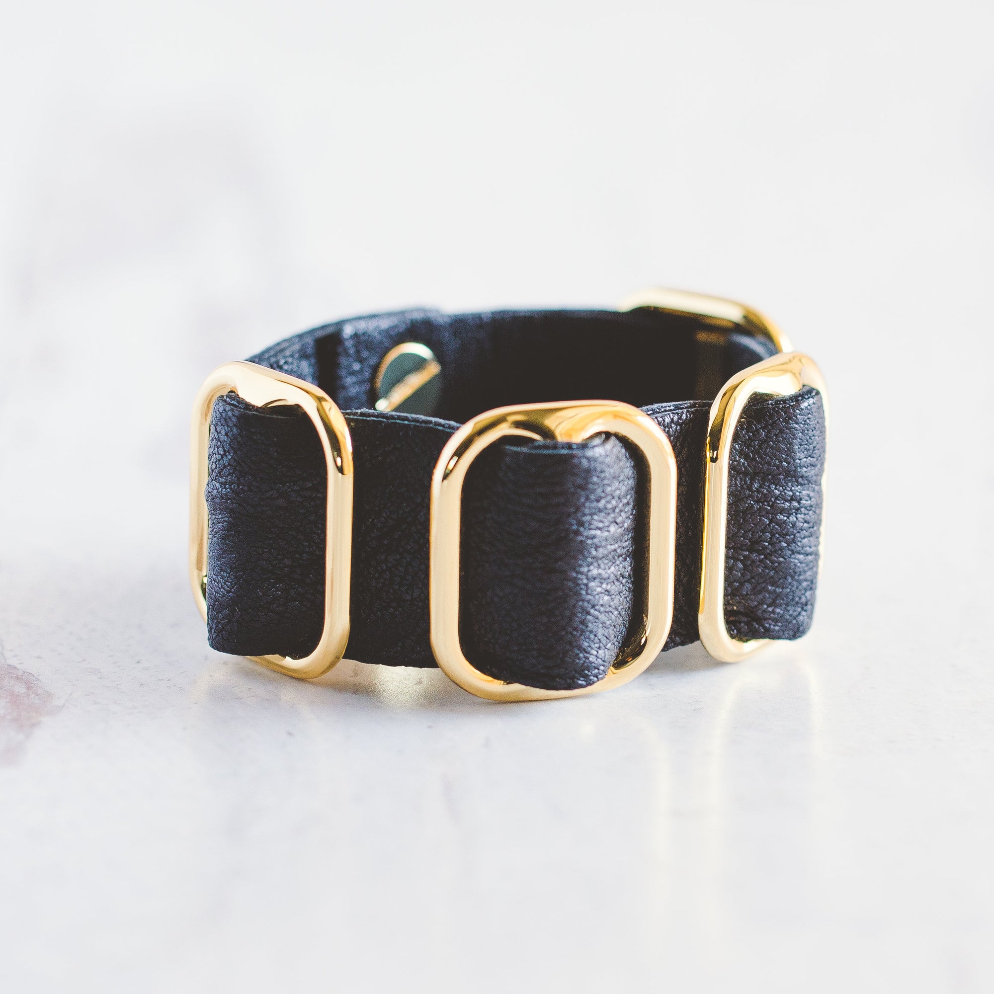 Fancy Cuff Leather Bracelet With Gold Buckles | Giving Bracelets