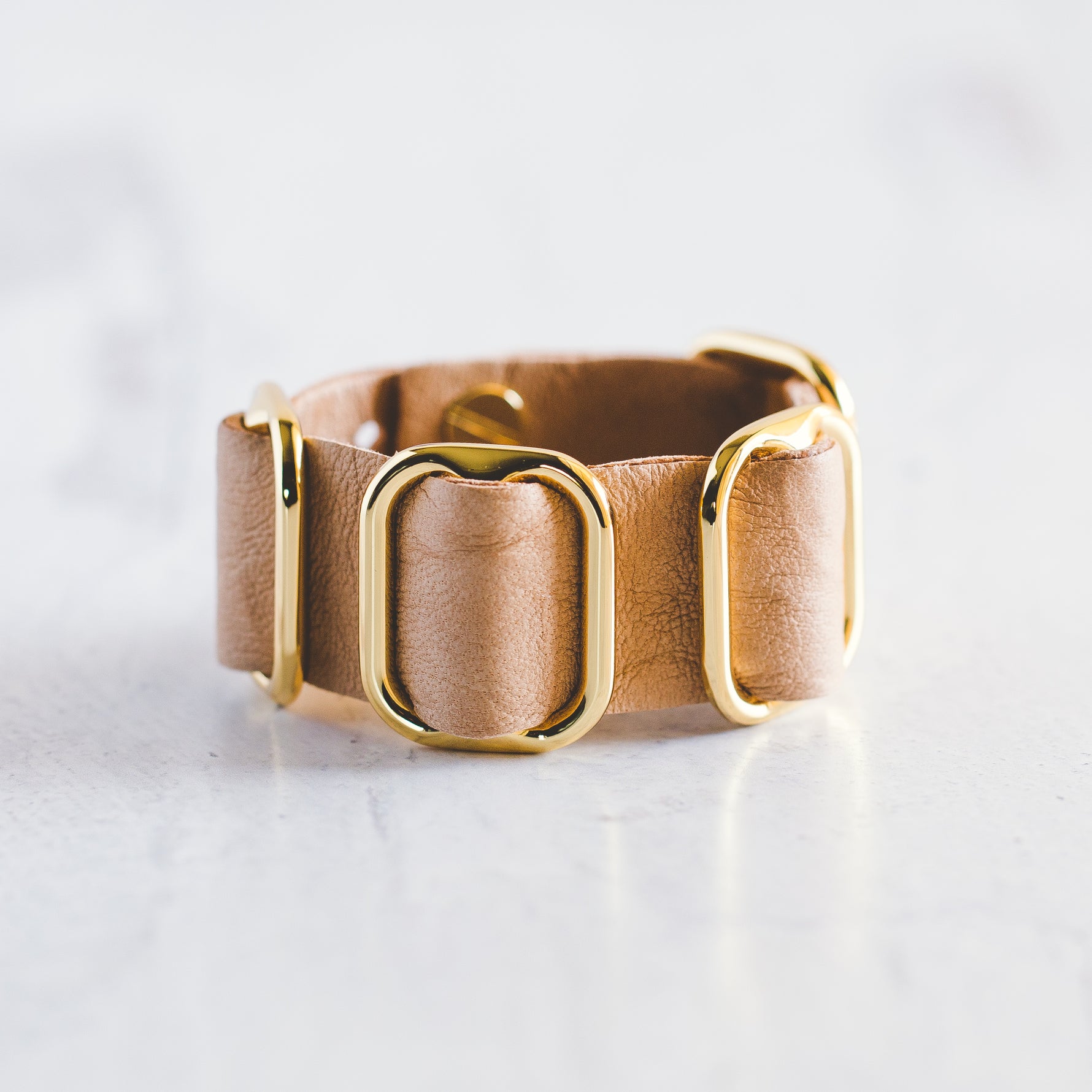 Fancy Cuff Leather Bracelet With Gold Buckles | Giving Bracelets