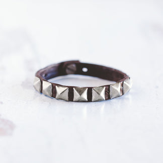 Pyramid Studded Genuine Leather Rockstar Bracelet | Giving Bracelets