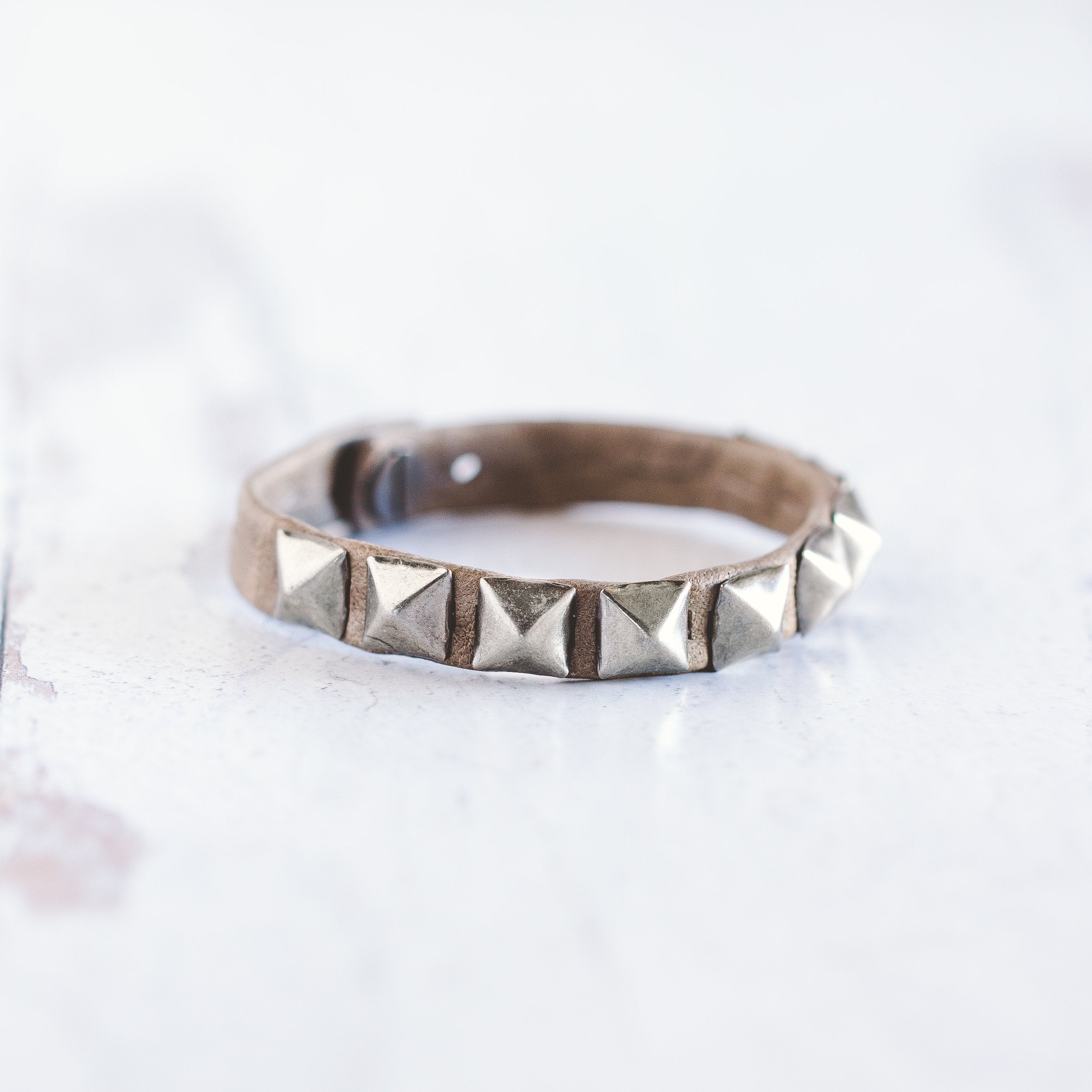 Pyramid Studded Genuine Leather Rockstar Bracelet | Giving Bracelets