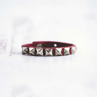Pyramid Studded Genuine Leather Rockstar Bracelet | Giving Bracelets